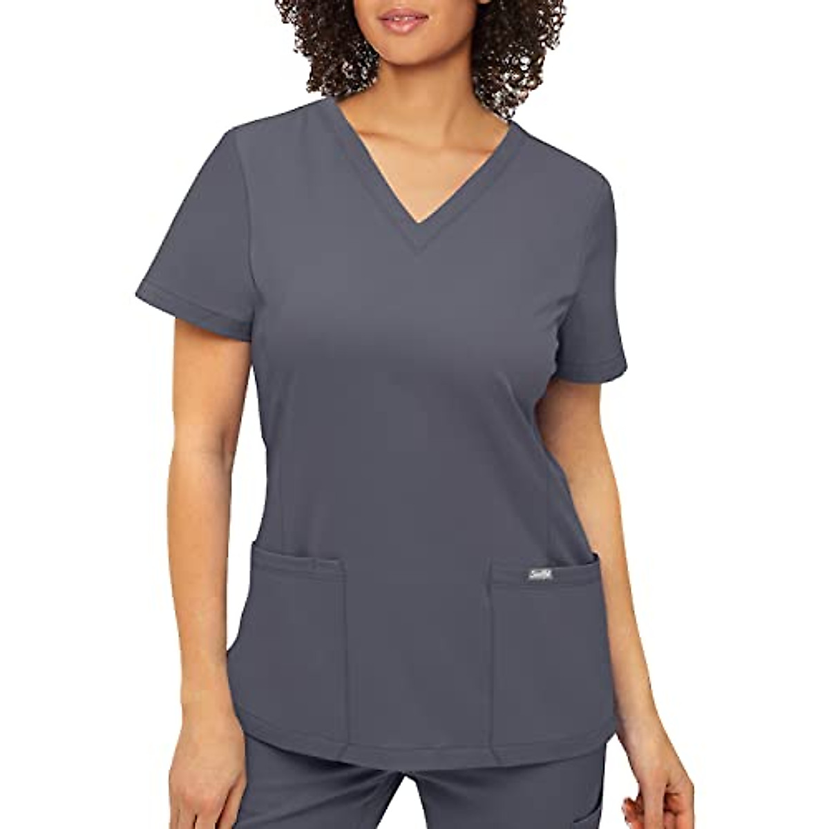 SOULFUL SCRUBS for Women 2 Pocket, Women Scrubs Top V-Neck Regular fit - Stylish Medical Scrub Tops for Woman 3002 Chloe- Large Pewter