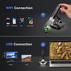 TOMLOV DM1S Wireless Digital Microscope [Easy and Fun] 50X-1000X 1080P HD WiFi Portable Handheld USB Trichome Mini Coin Microscope Camera Magnifier with Stand for iPhone iPad Android Phone & PC