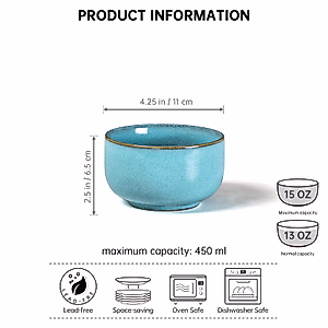 Henten Home Ceramic 10 inch Dinner Plates Set of 4 & 15 OZ Small Bowls Sets of 4 Oven, Microwave Dishwasher Safe