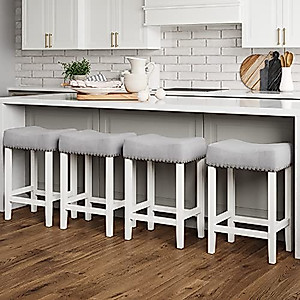 Nathan James Hylie Nailhead Wood Pub-Height Kitchen Counter Bar Stool 24", Gray/White