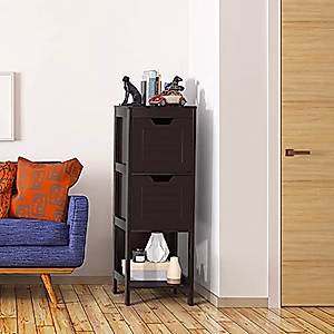 Tangkula Bathroom Floor Cabinet, Narrow Wood Storage Cabinet w/2 Switchable Drawers, Multifunctional Side Cabinet for Bathroom, Freestanding Small Cabinet for Small Spaces, 12 x 12 35 Inch (Espresso)