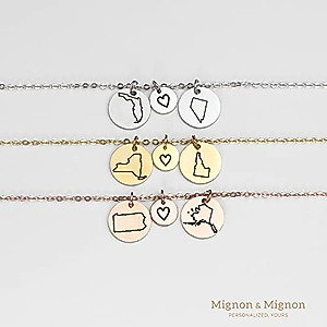 Best Friend Necklace Personalized Friendship Gifts Women Handmade Jewelry Long Distance Couple Mother's Day Gift for Mom State Charm Mother Daughter Matching Necklaces Birthday Family Gifts -CN-LDS