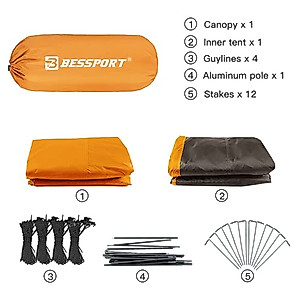Bessport Camping Tent for 3 Person, Lightweight Backpacking Tent Waterproof Windproof Two Doors Easy Setup Double Layer Outdoor Tents for 3 to 4 Seasons, Suitable for Outdoor,Hiking,Camping
