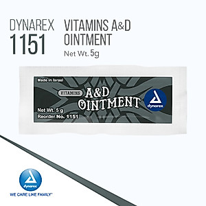 Dynarex Vitamins A&D Ointment Without Lanolin - Vitamin A and D Ointment Protectant for Minor Cuts, Burns, Diaper Rash & Dry Skin - 1 Box - 144 Packets/Box - 5g Packets