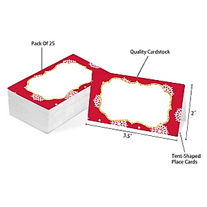 Table Place Card, Christmas Themed Tent Style Cards, Pack of 25 Half-Fold Reception Place Card, Perfect for Christmas Party, Wedding, Bridal & Baby Shower, Birthday, Banquet and Special Events B03
