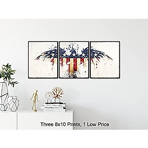 Patriotic Decor - American Eagle Wall Decor - American Flag Wall Decor - Patriotic Decorations - USA Wall Art - Patriotic Gifts for Marine, Army, Air Force, Navy Veteran - 8x10 Poster Set