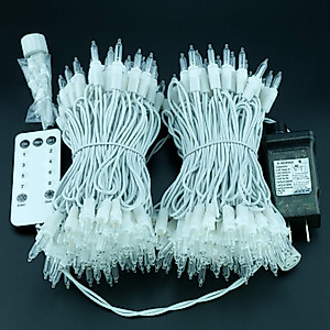 YULETIME 66 Feet 200 Count Color Changing LED String Lights with 10 Modes Remote Control, Warm White/Multicolor Variable Color Christmas Lights (White Wire)