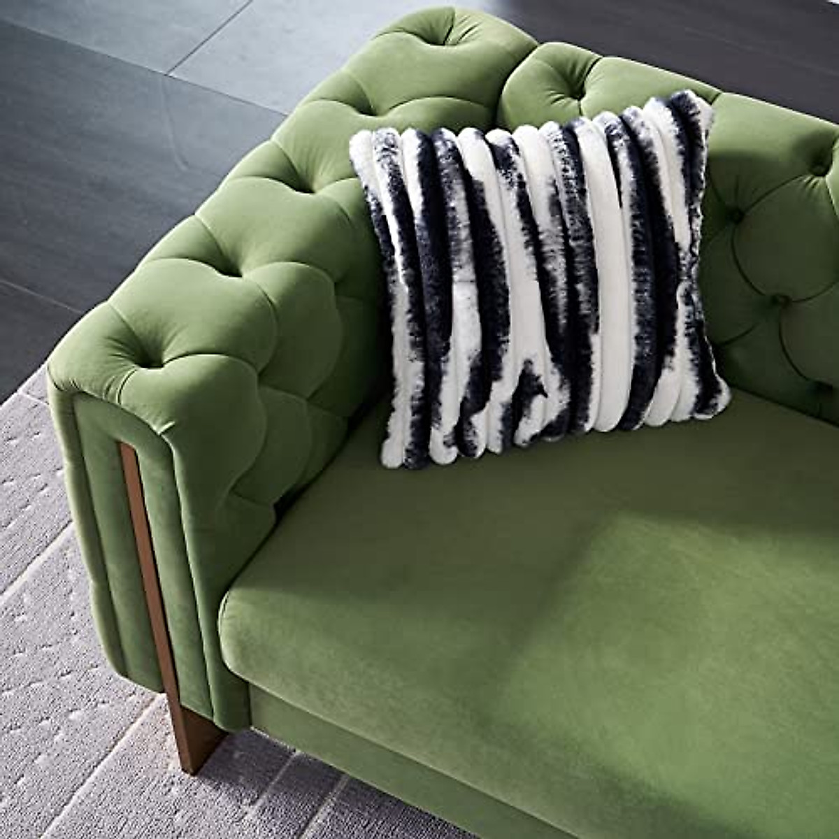 Melpomene Modern Button Tufted Velvet Sofa, Chesterfield Sofa with Square Arm,Gold Metal Legs and 2 Throw Pillows for Living Room(Mint Green)