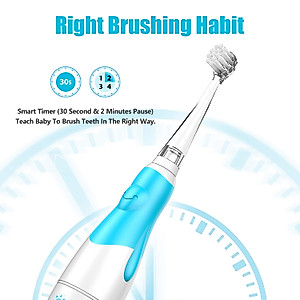 DADA-TECH Baby Electric Toothbrush Blue Ages 0-3 Years, Kids Electric Toothbrush Rechargeable Yellow Ages 3+