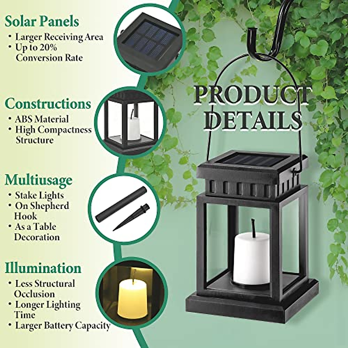 Solpex Solar Pathway Lights 8 Pack LED Outdoor Hanging Lanterns Garden Solar Lights with Stake for Walkway, Waterproof Decorative Candle Light Effect Lantern for Pathway, Patio, Deck