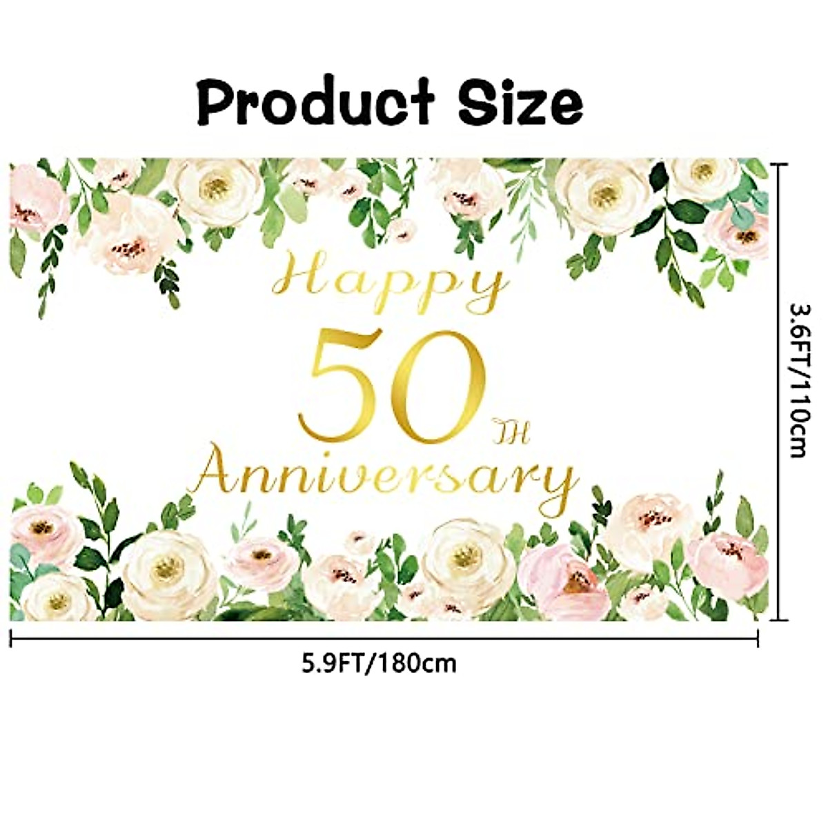 Vlipoeasn Elegant White 50th Wedding Anniversary Decorations Rose Gold Flower Peony 50th Anniversary Photography Backdrop for Couple Surprise for Parents Cheers to 50 Years Wedding Supplies