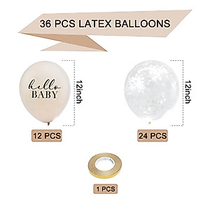 36Pcs Hello Baby Balloons White Cloud Confetti Balloons Taupe Baby Shower Balloons Party Decorations Supplies