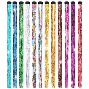 19.7 Inch Clip In Hair Fairy Tinsel Kit Clips Clip On Glitter Hair Tinsel Extensions 12 Colors