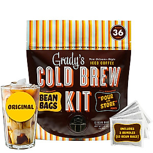 Grady's Cold Brew Coffee | Original | New orleans Style Cold brew Concentrate | Pour & Store Kit with 12 Bean Bags + 1 Pour & Store Pouch | 36 Servings