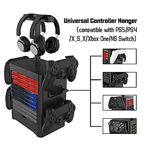 ASFSKY Game Organizer Storage Tower Game Controller Holder ABS Video Game Organizer Multifunctional Game Disk Rack Controller Organizer Headset Holder for PS5 PS4 Xbox Gamer Gifts