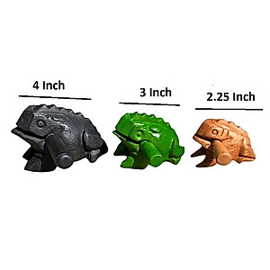 Percussion Instruments Wooden Frog 3 Pcs Set of 4 Inch Frog, 3 Inch Frog, 2.25 Inch Frog, Wooden Frog Musical Instrument Home Decor. (Black/Green/Brown Colors)