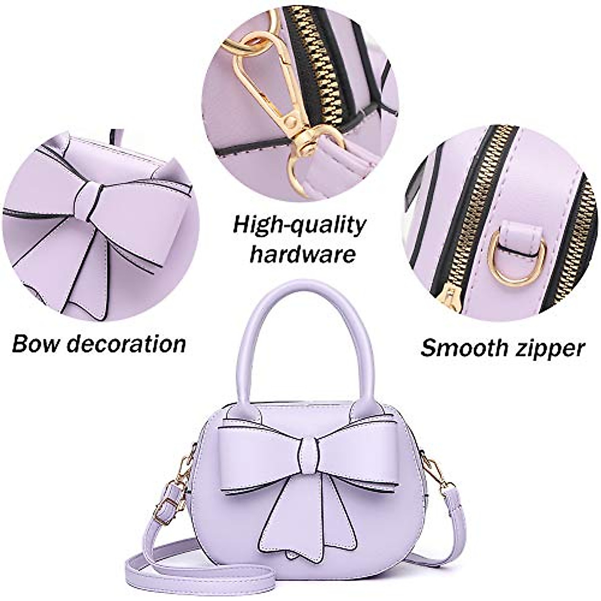 Girls Bowknot Handbag Purse Cute Leather Mini Shoulder Bag for Women Top-handle Totes Satchel (Pink)