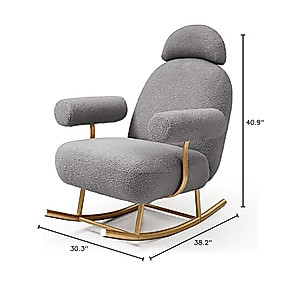 Holaki Nursery Rocking Chair,Modern Sherpa Fabric Accent Upholstered Rocker Glider Chair for Baby and Kids,Comfy Armchair with Gold Metal Frame,Leisure Sofa Chair for Nursery/Bedroom/Living Room(Grey)