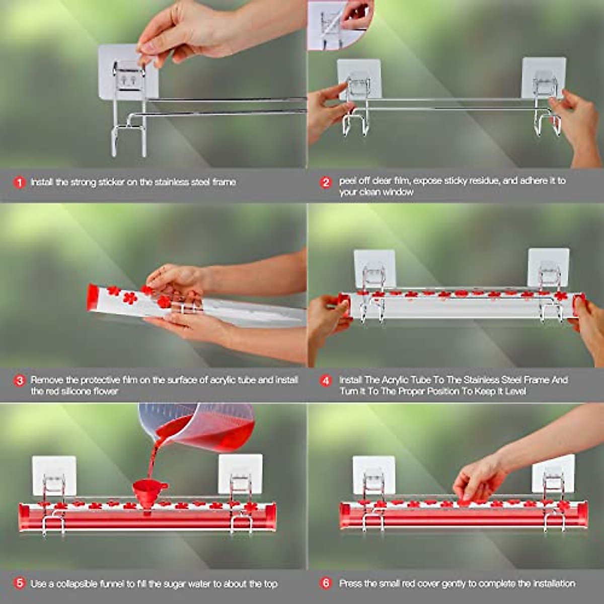 Rxivir Window Hummingbird Feeder Suction Cup, Humming Birds Feeders for Outside Window,Window Bird Feeders for Viewing，Easy to Assemble, Fill and Clean,16 Oz