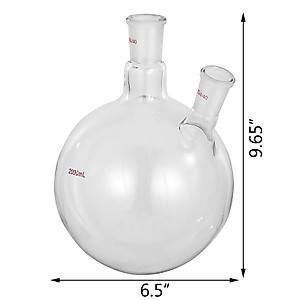 VEVOR Round Bottom Flask 2000 ml Receiving Flask Borosilicate Glass Reaction Flask 2 Neck Boiling Flask with 24/40 Standard Taper Ground Joint, Flask Round Bottom for Vacuum Distillation Apparatus