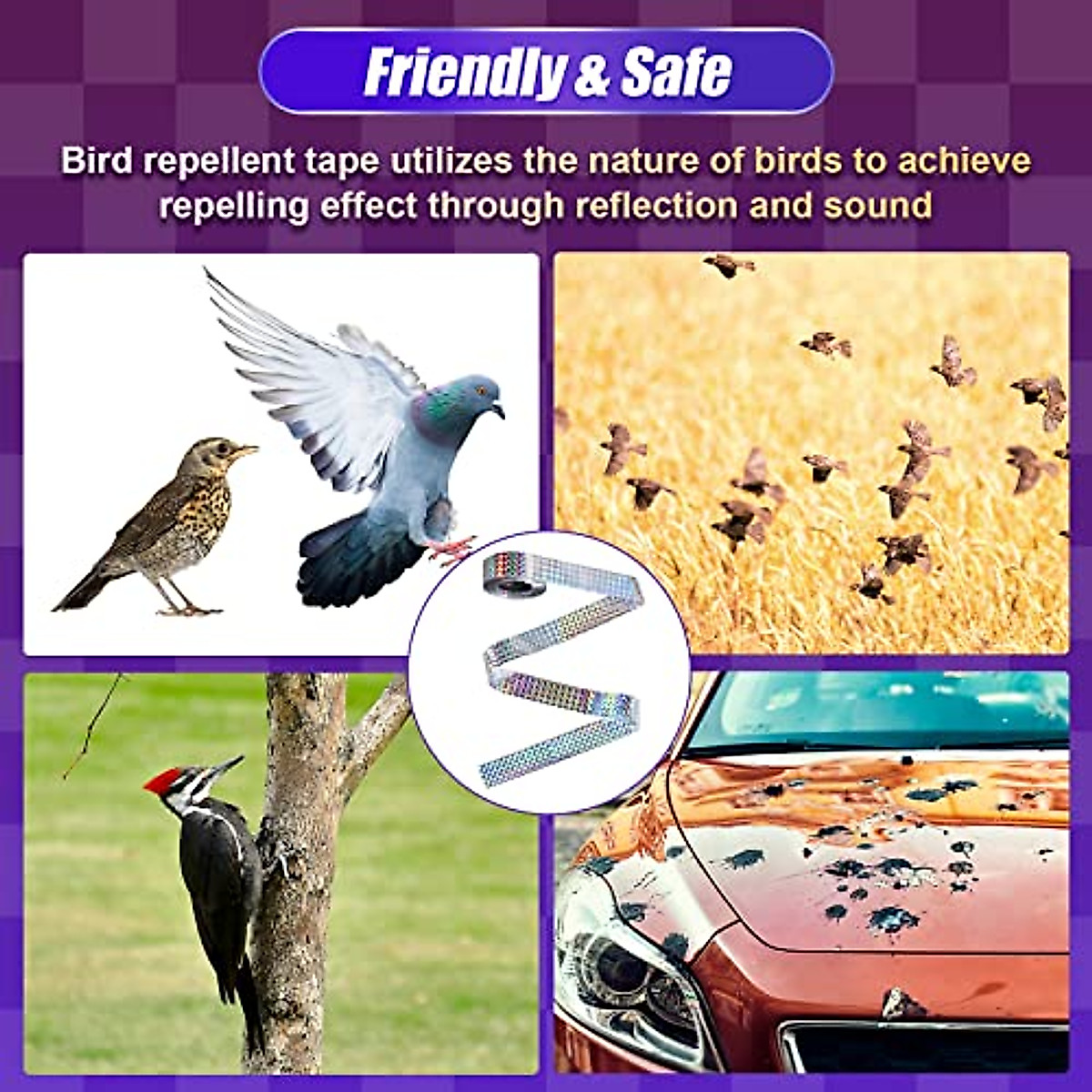 12 Rolls 262 ft Bird Scare Tape Dual Sided Ribbon Flash Bird Scare Ribbon Devices Anti Bird Outdoor Devices to Keep Away Pigeon Woodpeckers Herons Blackbirds