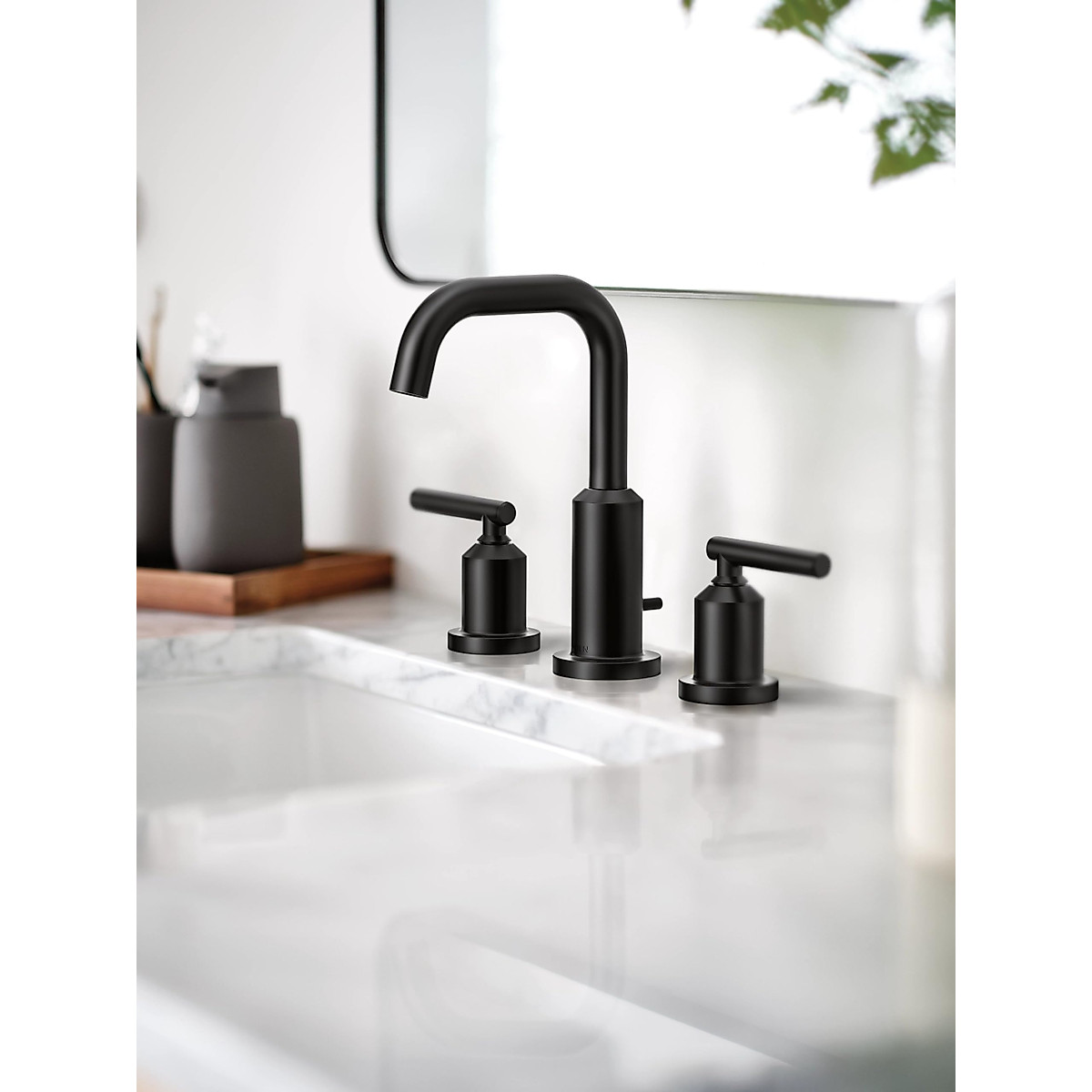 Moen Gibson Matte Black Two-Handle High Arc Widespread Bathroom Sink Faucet for 3-Hole Setups with Valve Included, TV6142BL