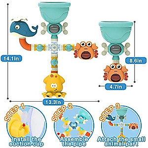 GILOBABY 15 PCS Baby Bath Toys, Animal Spinning Gear Toddler Bath Time Sensory Development Toy Set with Stacking Cup, Attaches to Any Size Tub Wall, Ideal Educational Toys for Child