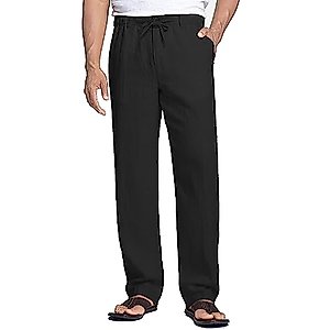 COOFANDY Men Casual Linen Pants Beach Summer Lightweight Pants Elastic Waist Drawstring Loose Trousers (Black, L)