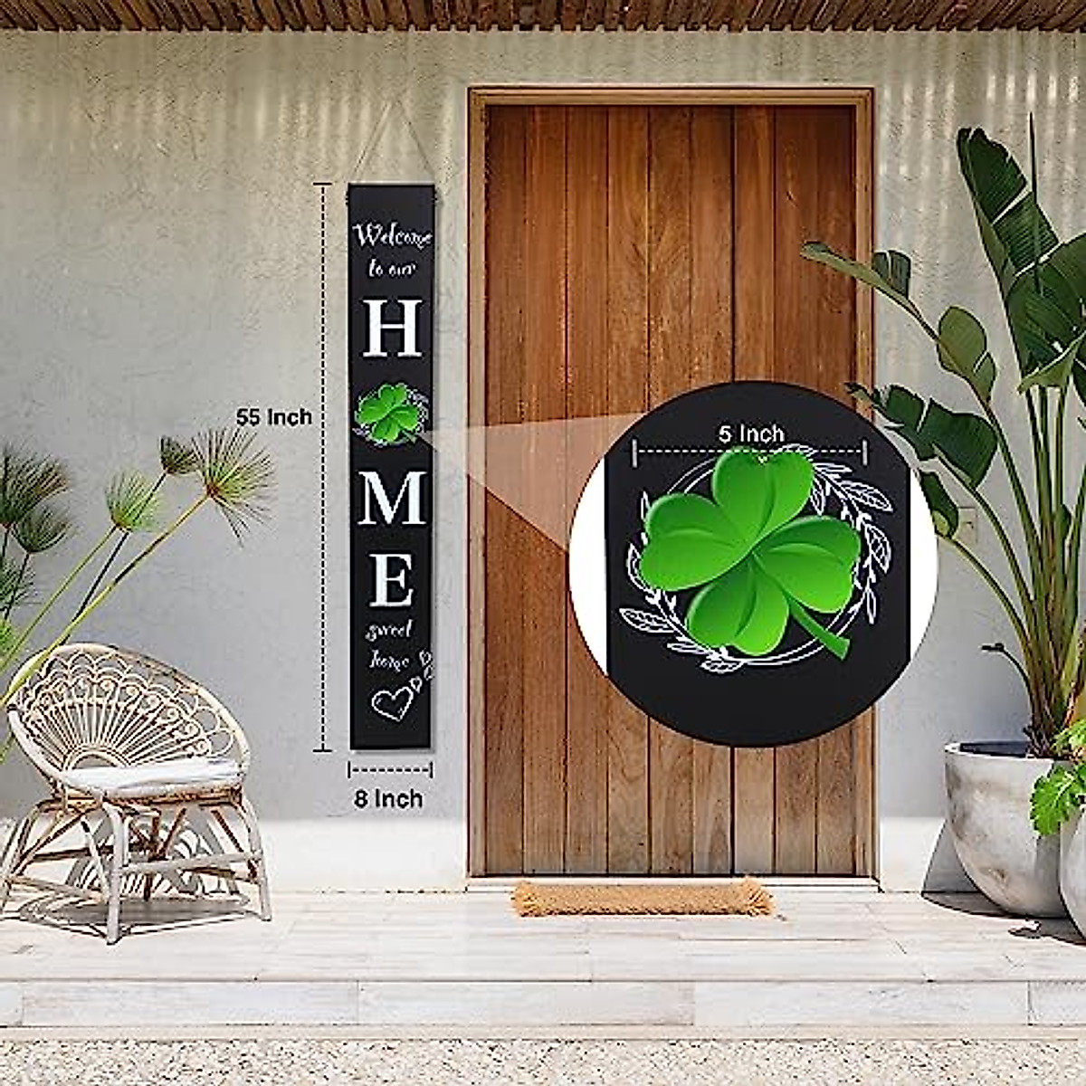 Welcome Sign for Front Porch Standing, Interchangeable welcome sign, 2 Sided Print, Welcome home sign, Farmhouse Welcome Porch Sign, Front Door Sign, Vertical Wall Decor, Welcome Sign, (55" Black)