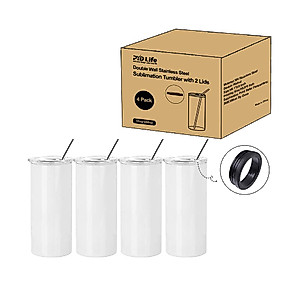 PYD Life Sublimation Blanks Tumbler Skinny Slim 12 OZ Straight Stainless Steel Can Cooler Insulater with 2 Lids and Metal Straw Sublimation Mugs Cups 4 Pack