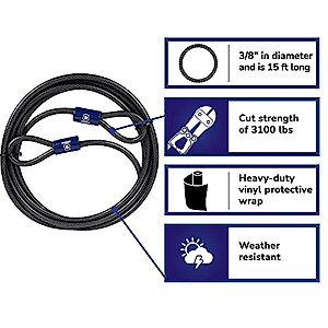 BRINKS - 15 ft x 3/8" Flexible Steel Loop Cable - Heavy Duty Vinyl Wrap for Corrosion Protection