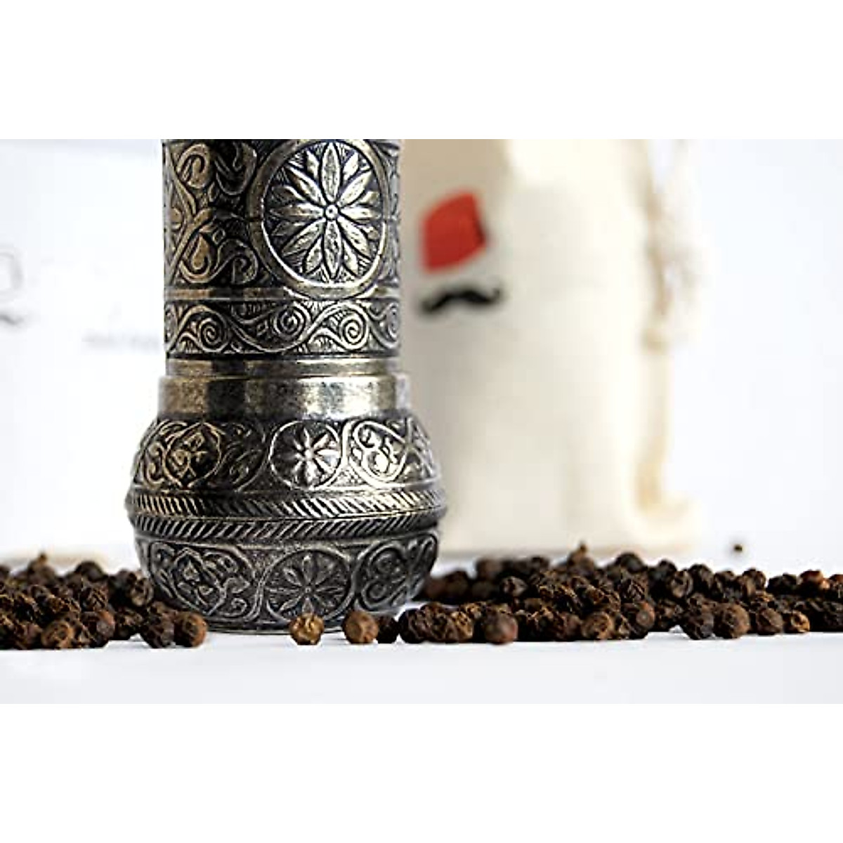Bazaar Anatolia Turkish Pepper Mill Grinder Refillable Spice 4.2" Manual Crank Handle (Dark Silver)