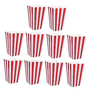 HAKIDZEL 10pcs Popcorn Boxes Popcorn Carton Wedding Party Supplies Individual Popcorn Plastic Containers Colorful Striped Popcorn Boxes Popcorn Holder Popcorn Container Paper Red Disposable