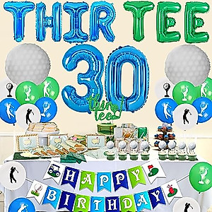 Balterever Golf 30th Birthday Decoration Thir-Tee Birthday Golf Decorations with Thir-Tee Birthday Banner Thir-Tee Birthday Cake Cupcake Toppers Golf Ball Foil Balloon for Golf Theme Birthday Supplies