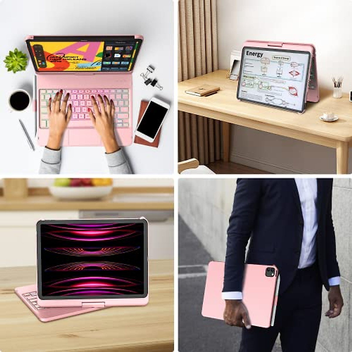 iPad Pro 11 inch Case with Keyboard, iPad Air 5/Air 4 10.9 inch Keyboard Case with Trackpad, Keyboard Case for iPad Air 5/Air 4 and iPad Pro 1-4 Gen, Backlit 10 Color & 360 Screen Rotation - Rose Gold