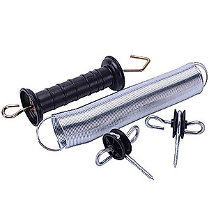 QMARK Electric Fence Gate Kit, Electric Fence Handle Set, Spring Gate Handle Set with 16 feet Tension Spring 2 Corner Ends 1 Black Handle(2 Pack)