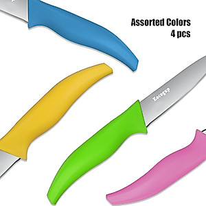 Eocogup Paring Knife,3.7 inch Fruit and Vegetable Paring Knives,Stainless Steel Super Sharp Small Kitchen Knives Sets,Assorted Colors Handle(Set of 4)