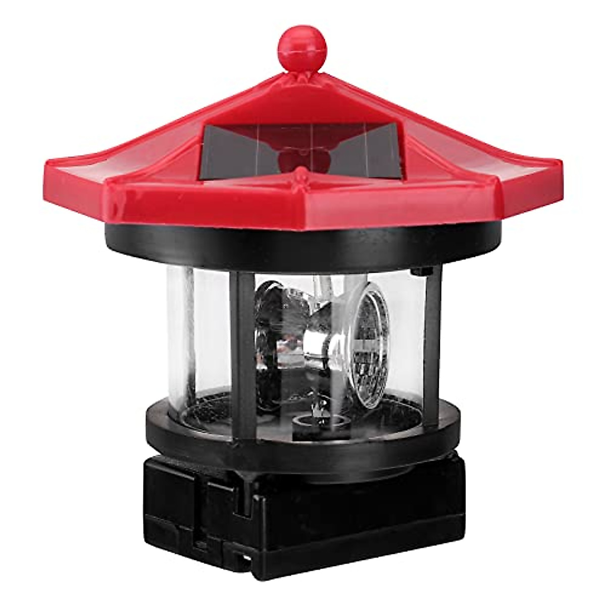 Happyyami Outdoor Spotlight LED Solar Powered Lighthouse 360 Degree Rotating Lamp Statue Rotating Lights Beacon Tower Hanging for Garden Outdoor Decor Red Fence Decor