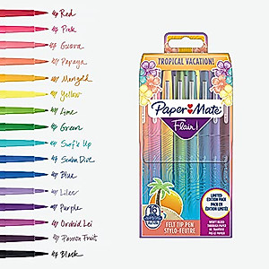 Paper Mate Flair Felt Tip Pens | Medium Point (0.7mm) | Assorted Tropical Vacation Colours | 16 Count Pouch