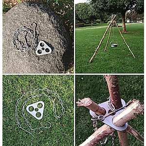 Campfire Tripod Grill Equipment, Camping Tripod Grill Board Portable Stainless Steel Camping Cooking Gear Accessories with Adjustable Chain for Hanging Cookware Camping Outdoor Cooking