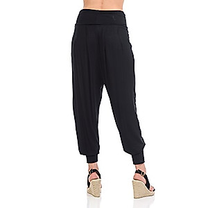 iconic luxe Women's Banded Waist Harem Yoga Lounge Casual Loose Jogger Pants with Pockets Medium Black