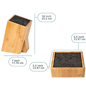 XL Large Universal Knife Block without Knives - Bamboo Countertop Knife Holder w/Removable Bristles - Convenient & Versatile for Any Knife Size