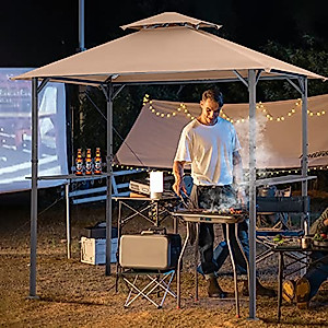 Warmally Grill Gazebo Replacement Canopy Roof, 5'x8' Outdoor BBQ Gazebo Top, Double Tiered Shelter Cover Roof Fit for Gazebo Model L-GG001PST, L-GZ238PST (Khaki)
