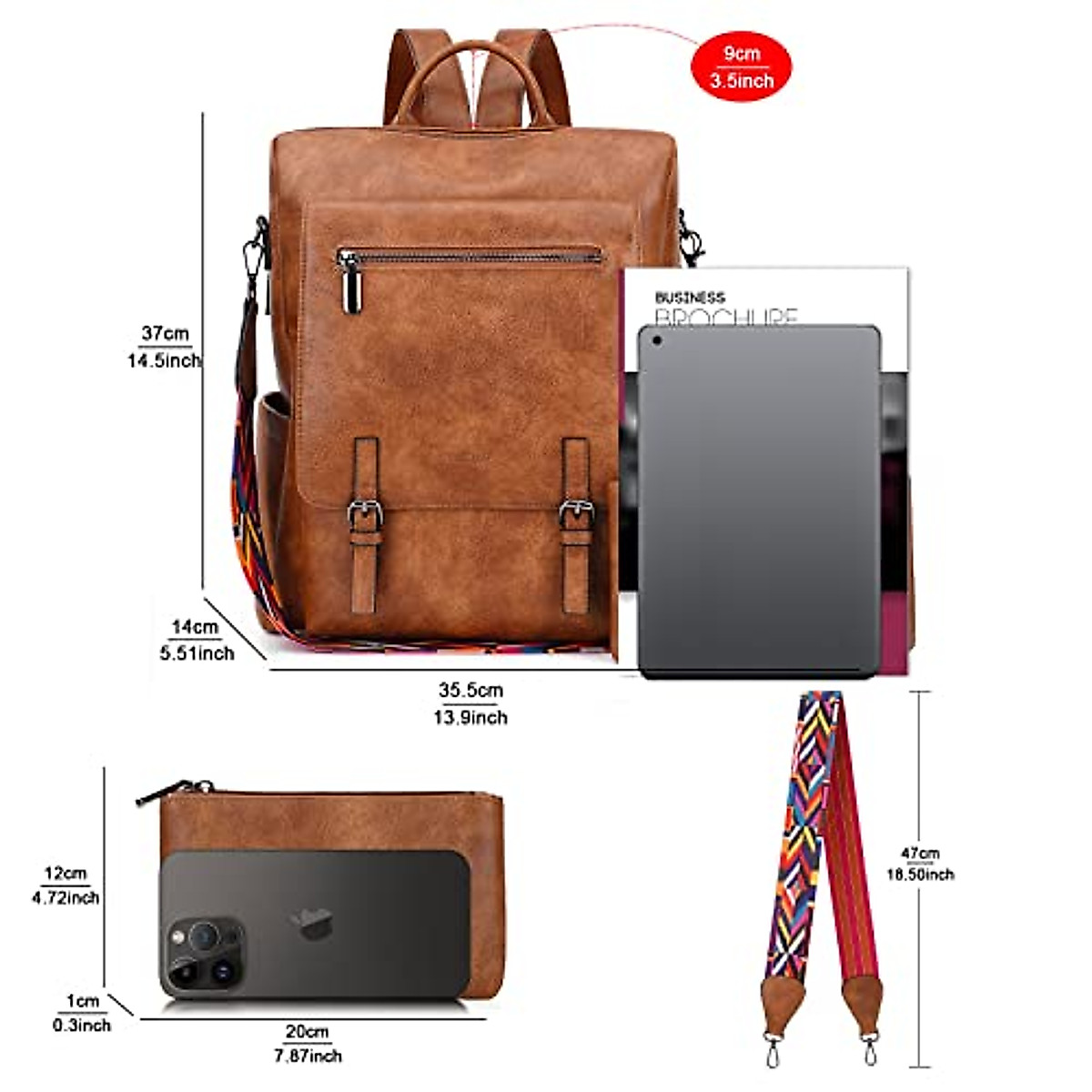 HKCLUF Backpack Purse for Women Vegan Leather Travel Backpack Multipurpose Design Convertible Satchel Bag Handbag and Purse 2Pcs Pack Backpack with Tassel(Brown)