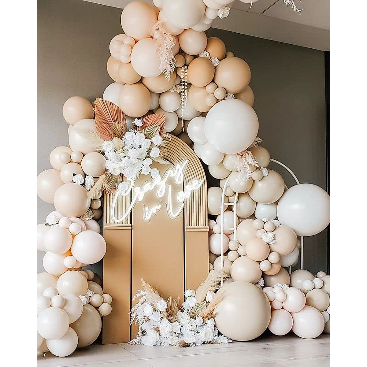 Nude Neutral Balloon Garland Arch Kit-119Pcs Tan Beige Double Stuffed Balloons White Sand Cream for Boho Teddy Bear Theme Baby Shower Gender Reveal Birthday Party Decoration Supplies