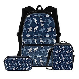 Upetstory Shark Backpacks for Boys 7-8 Girls School Bag with Lunch Bag Pencil Case Kids School Backpacks Teenagers Bookbags Children Elementary Primary Middle School Daypack Rucksack
