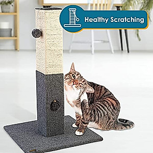 PAWBEE - 32" Cat Scratching Post - Tall Cat Scratching Posts for Indoor Cats - Sisal Rope Cat Scratchers - Cat Scratch Post for Small & Large Cats - Cat Post Tower with Jingle Bell Toy - Cat Scratcher