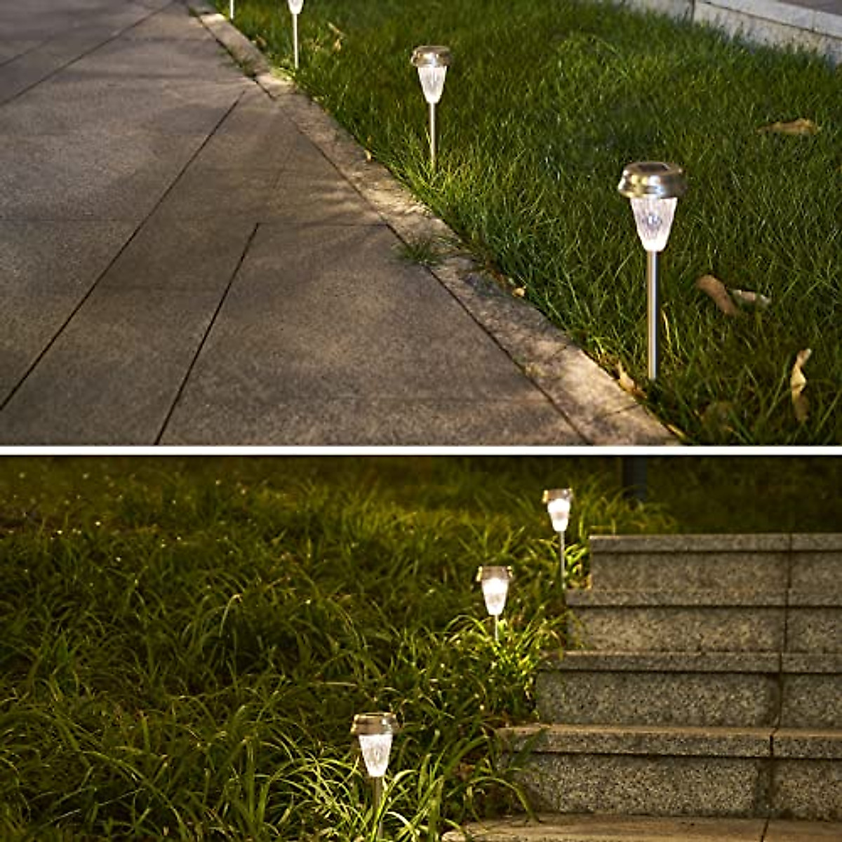 QEEPGG Solar Lights Pathway Outdoor Waterproof Stainless Steel Metal Plastic Auto On/Off Solar Powered Landscape LED Lighting for Garden Yard Walkway Lawn, Patio, Deck, Driveway Stakes