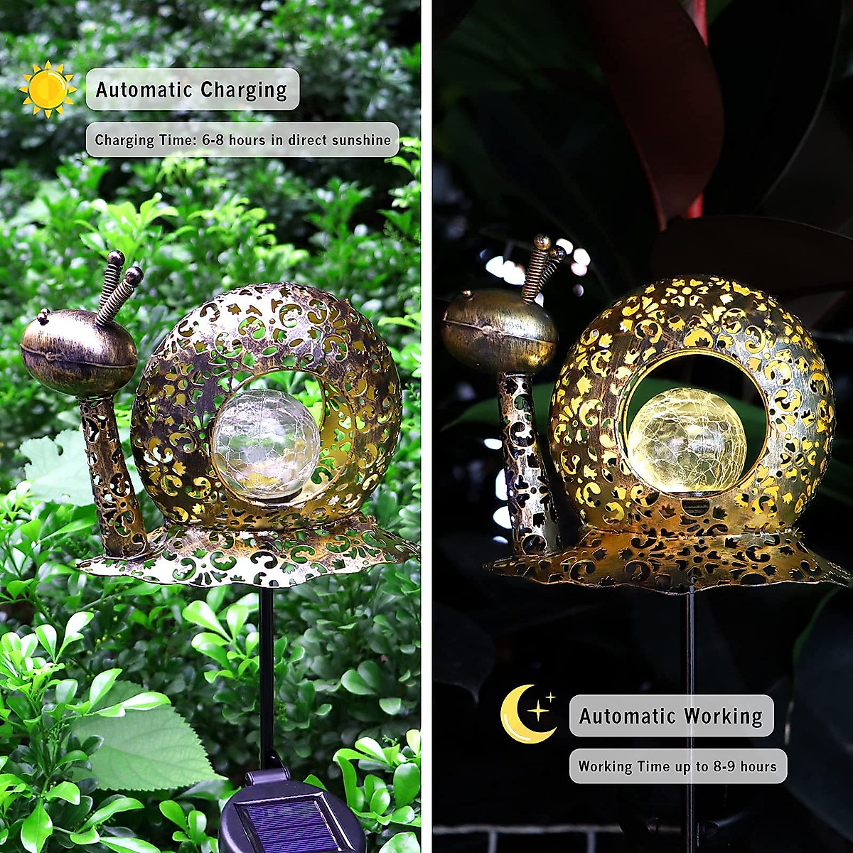 SEKKVY Solar Garden Lights Outdoor Decorative - 1 Pack, Metal Snail LED Stake Light Waterproof, Suitable for Pathway, Lawn, Patio, Yard(Warm White)