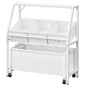 MAHANCRIS Toy Storage Organizer for Kids, Toddler Toy Storage with Wheeled, Toy Storage Shelf with 3 Storage Bin, for Living Room, Nursery, Playroom, Bedroom, White SCBW16801